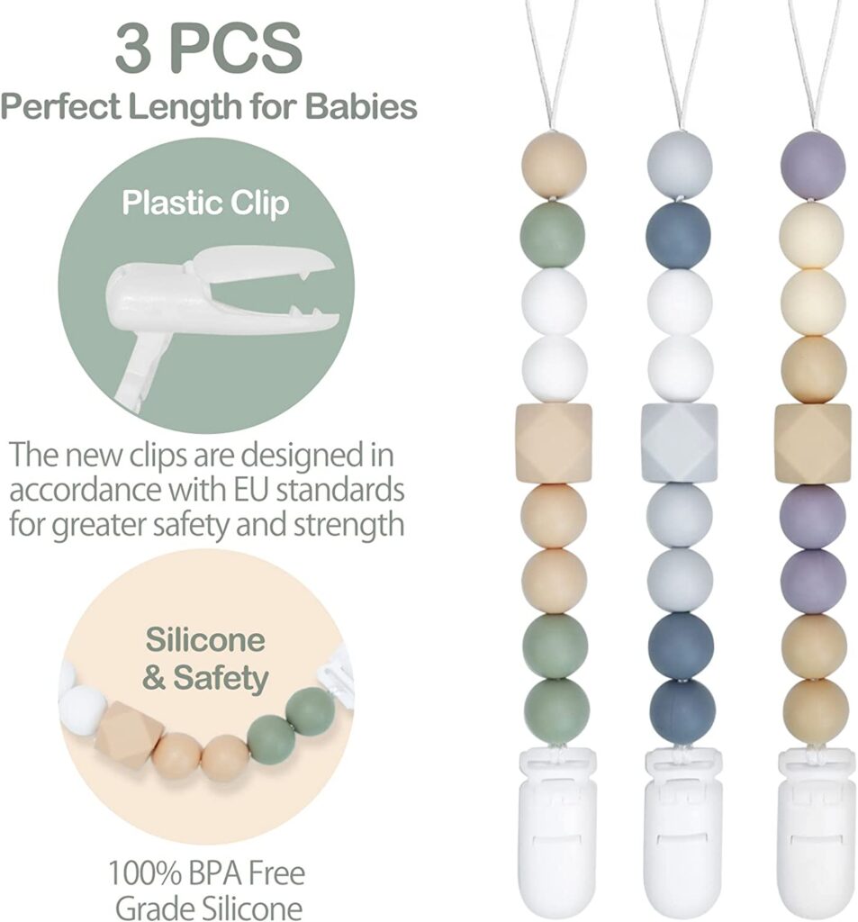 Goanueei Dummy Clips Girls Boys, 3 Pack Silicone Holder Pacifier Clips ...
